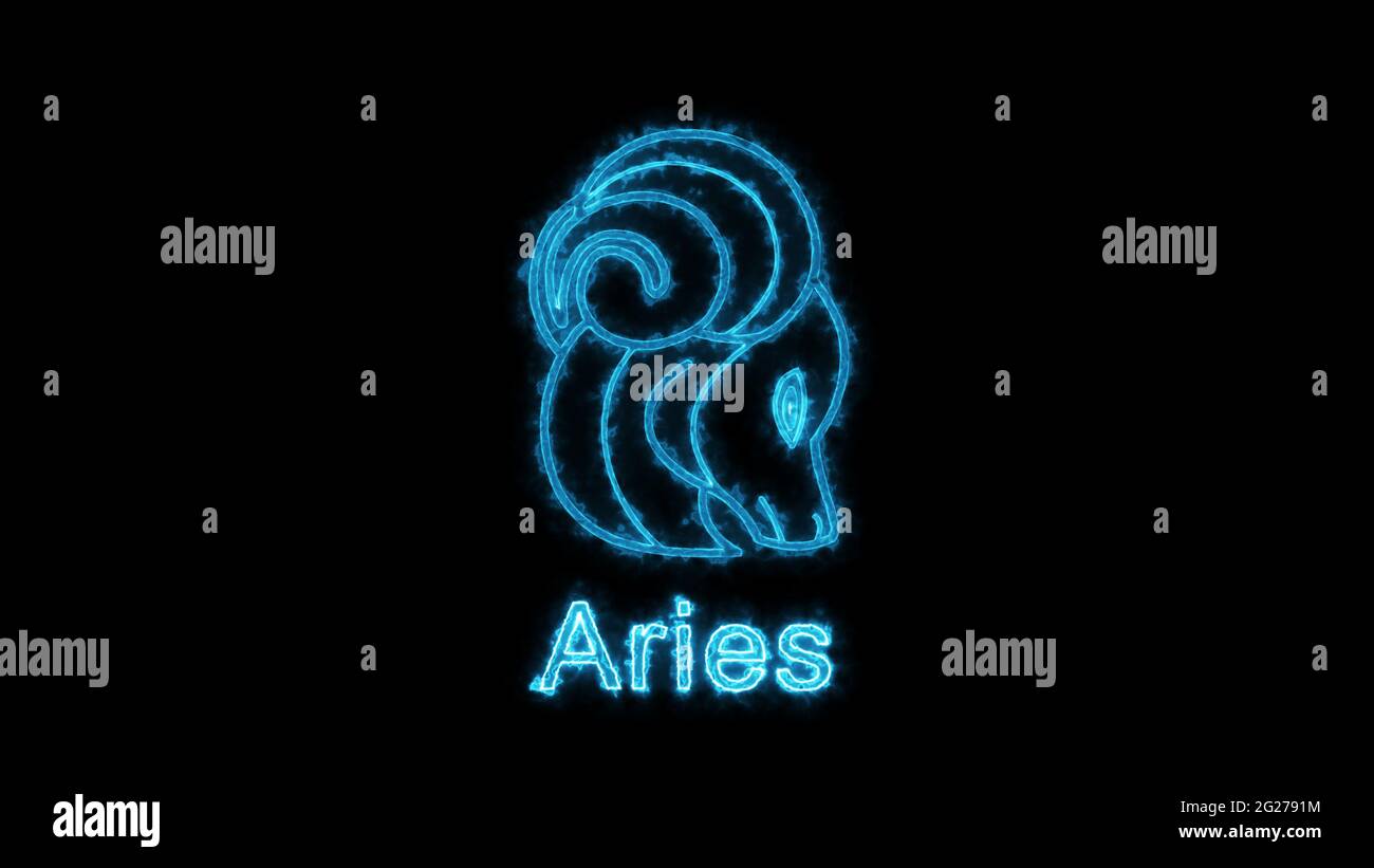 The Aries zodiac symbol, horoscope sign lighting effect green neon glow. Royalty high-quality ...
