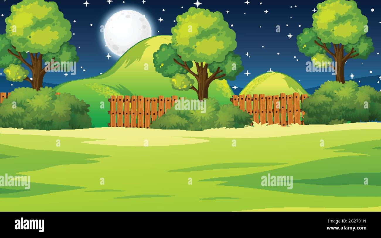 Blank nature park landscape at night scene illustration Stock Vector ...
