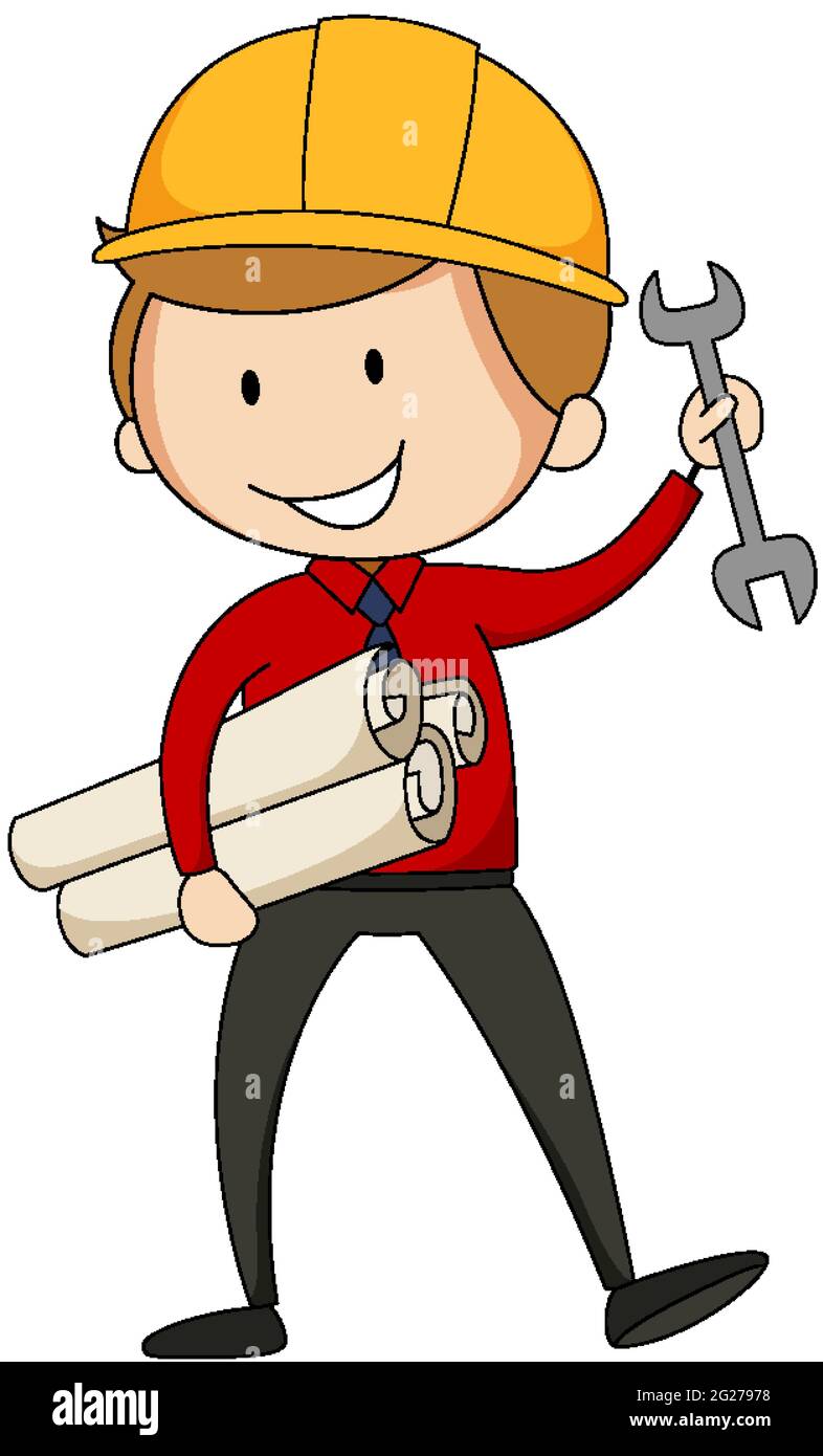 Little engineer doodle cartoon character isolated illustration Stock ...
