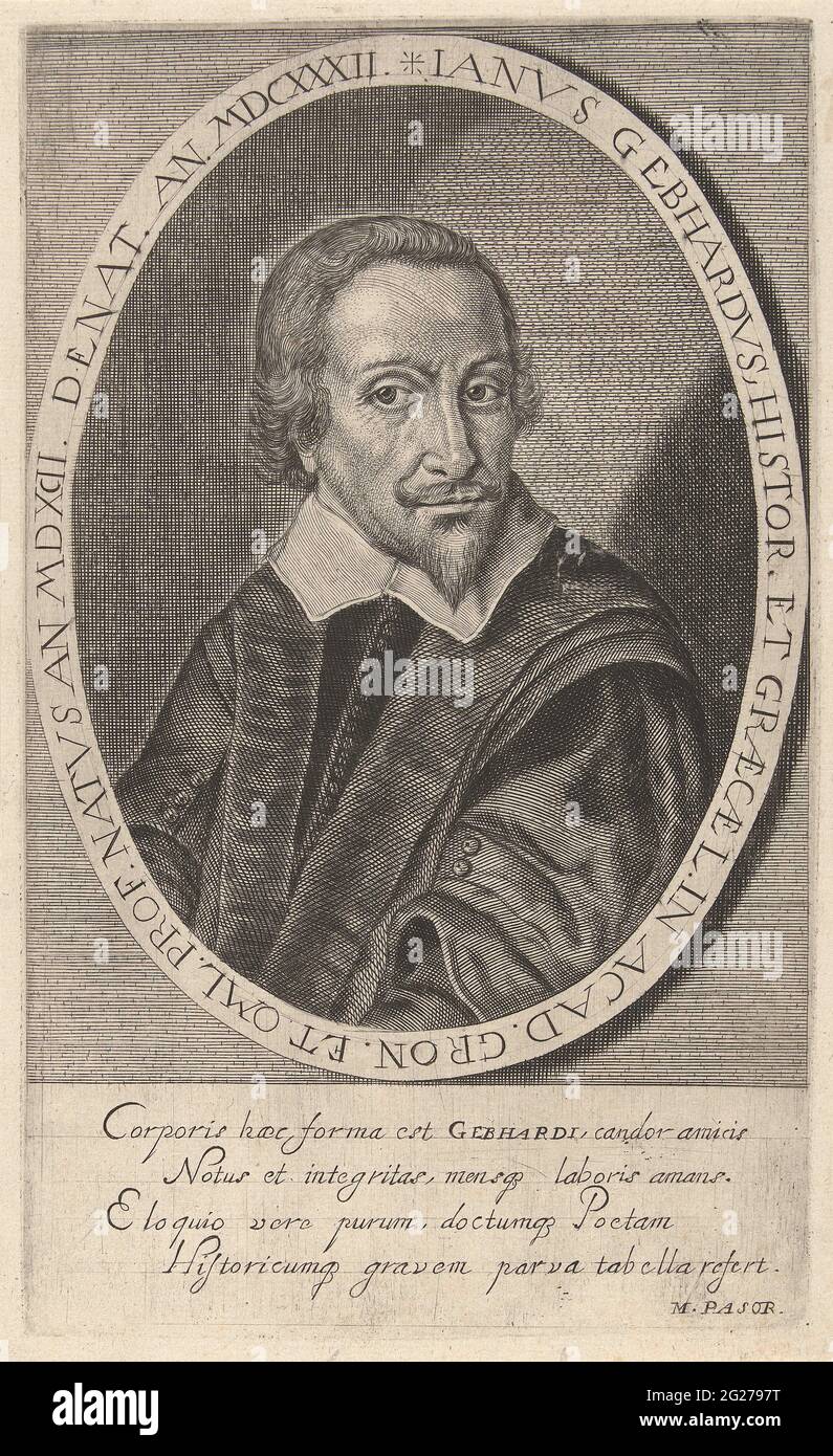 Portrait of Jan Gebhard. Portrait bust in oval to the left of Jan ...