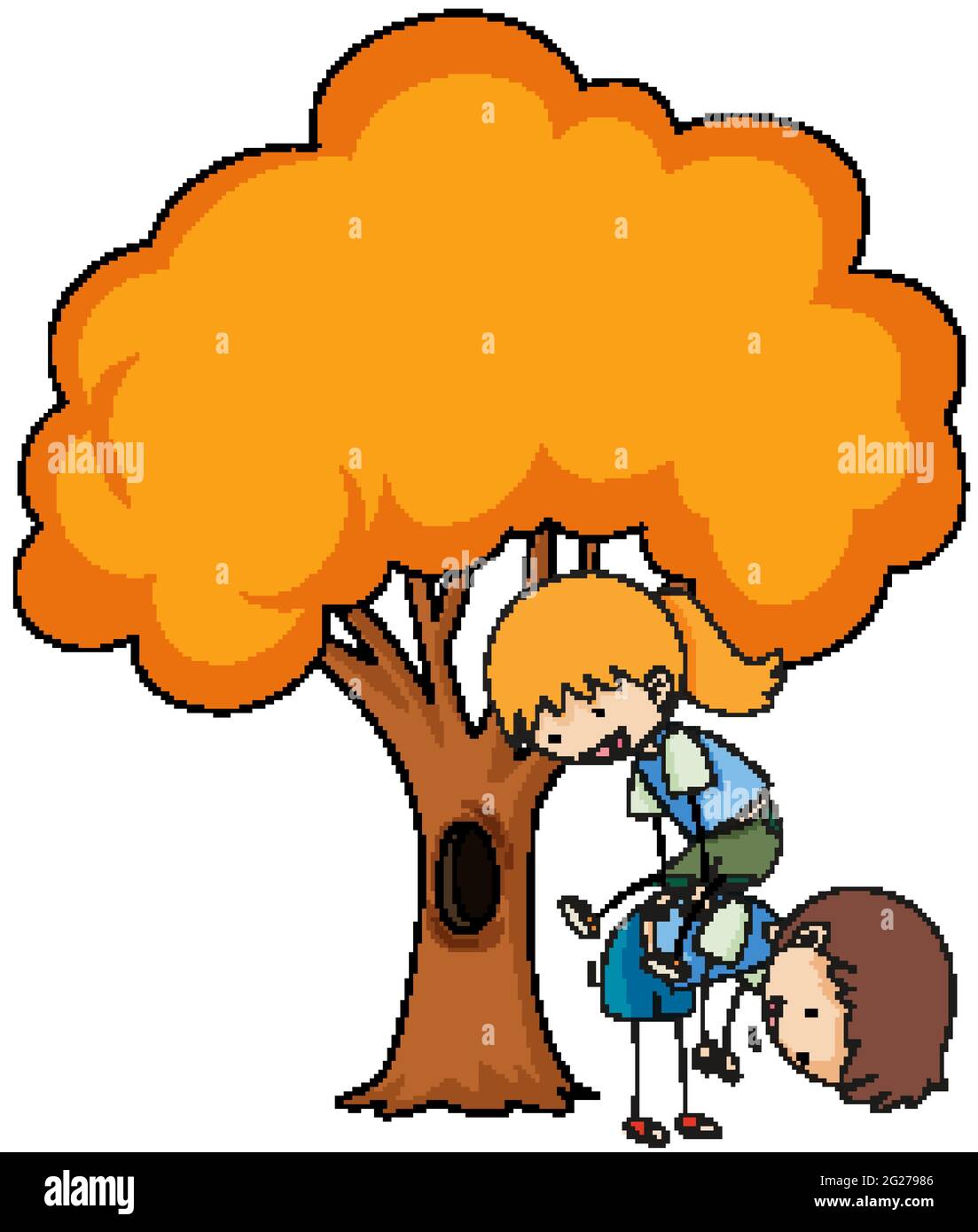 Two kids with a big tree isolated illustration Stock Vector Image & Art ...