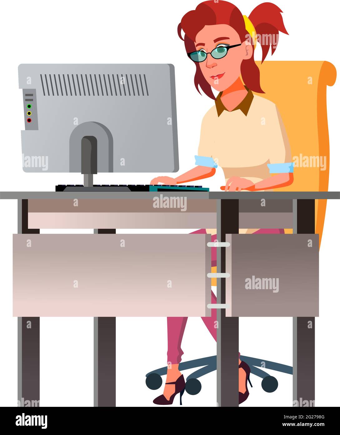 young woman watch webinar on computer at desk cartoon vector Stock ...