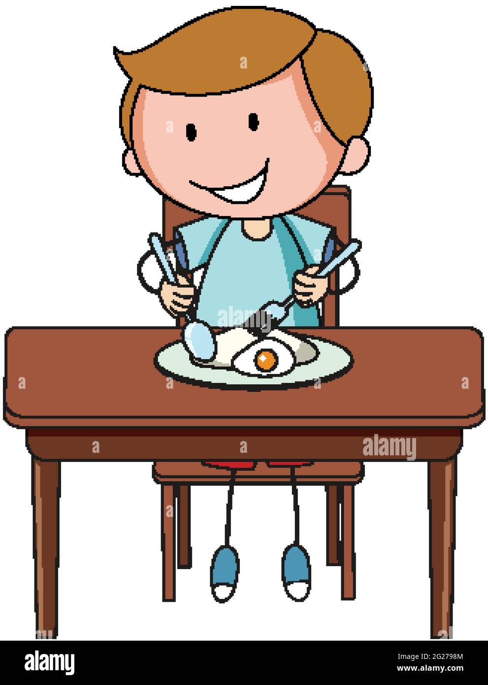 A boy having breakfast doodle cartoon character isolated illustration ...