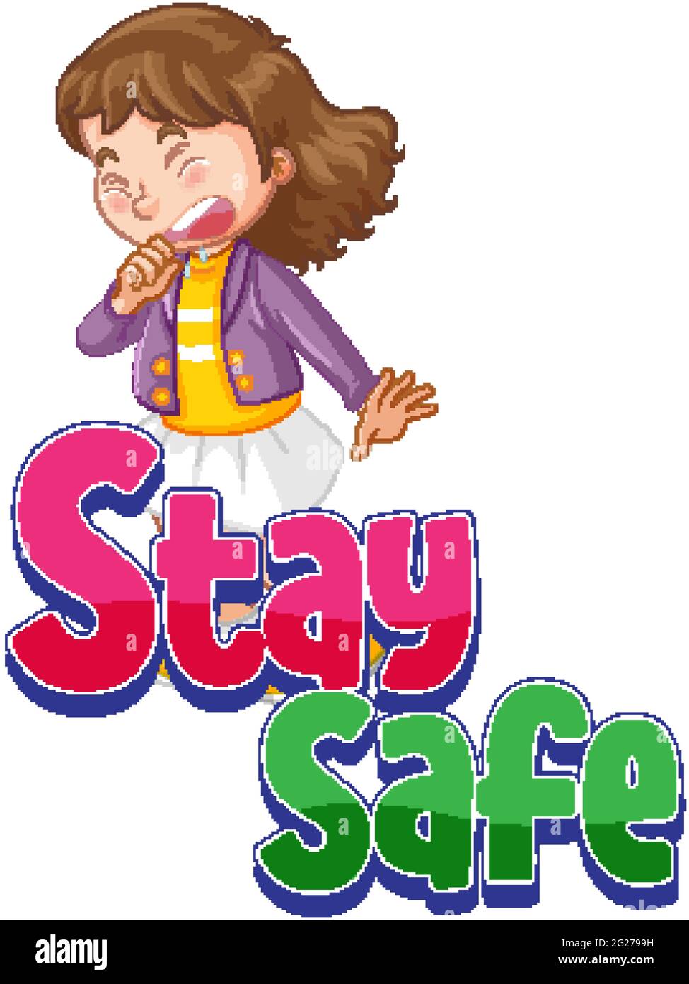Stay Safe font with a girl sneezing isolated illustration Stock Vector ...