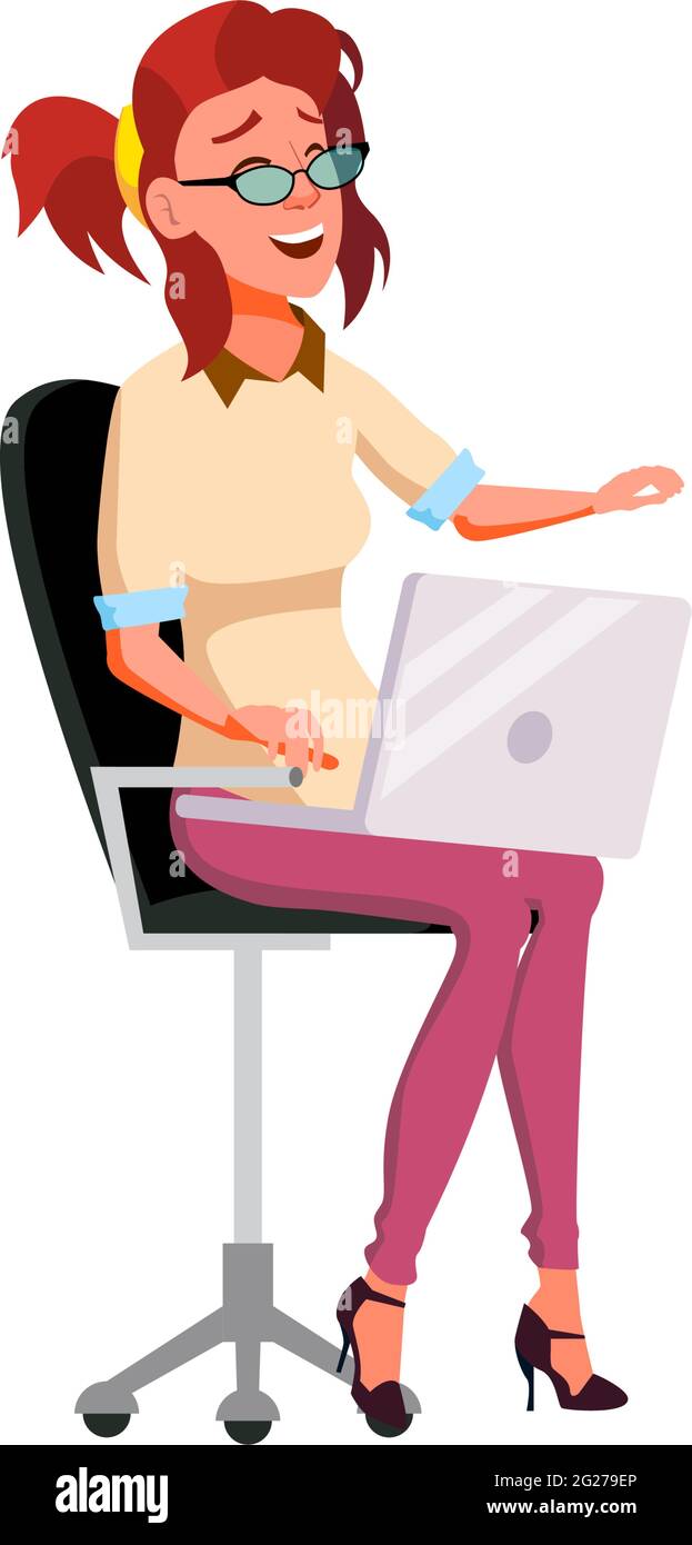 laughing woman watching online comic film on laptop cartoon vector ...