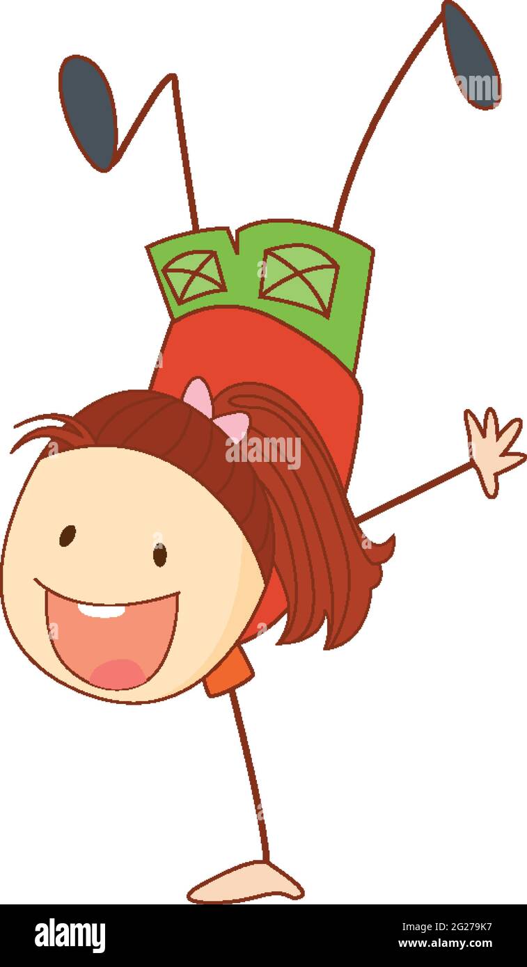 A doodle kid performing a break dance cartoon character isolated ...