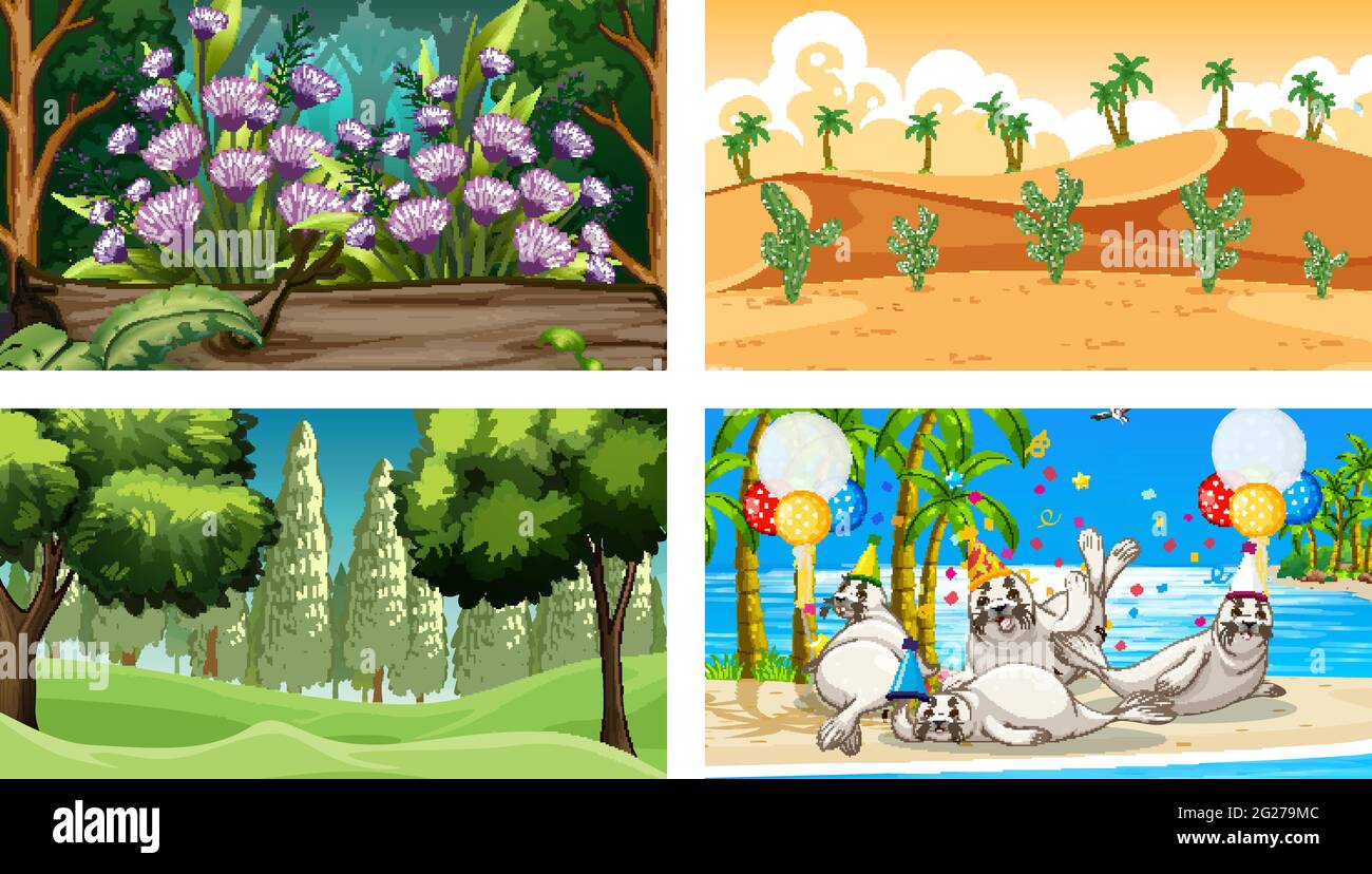Four different nature horizontal scene illustration Stock Vector Image ...