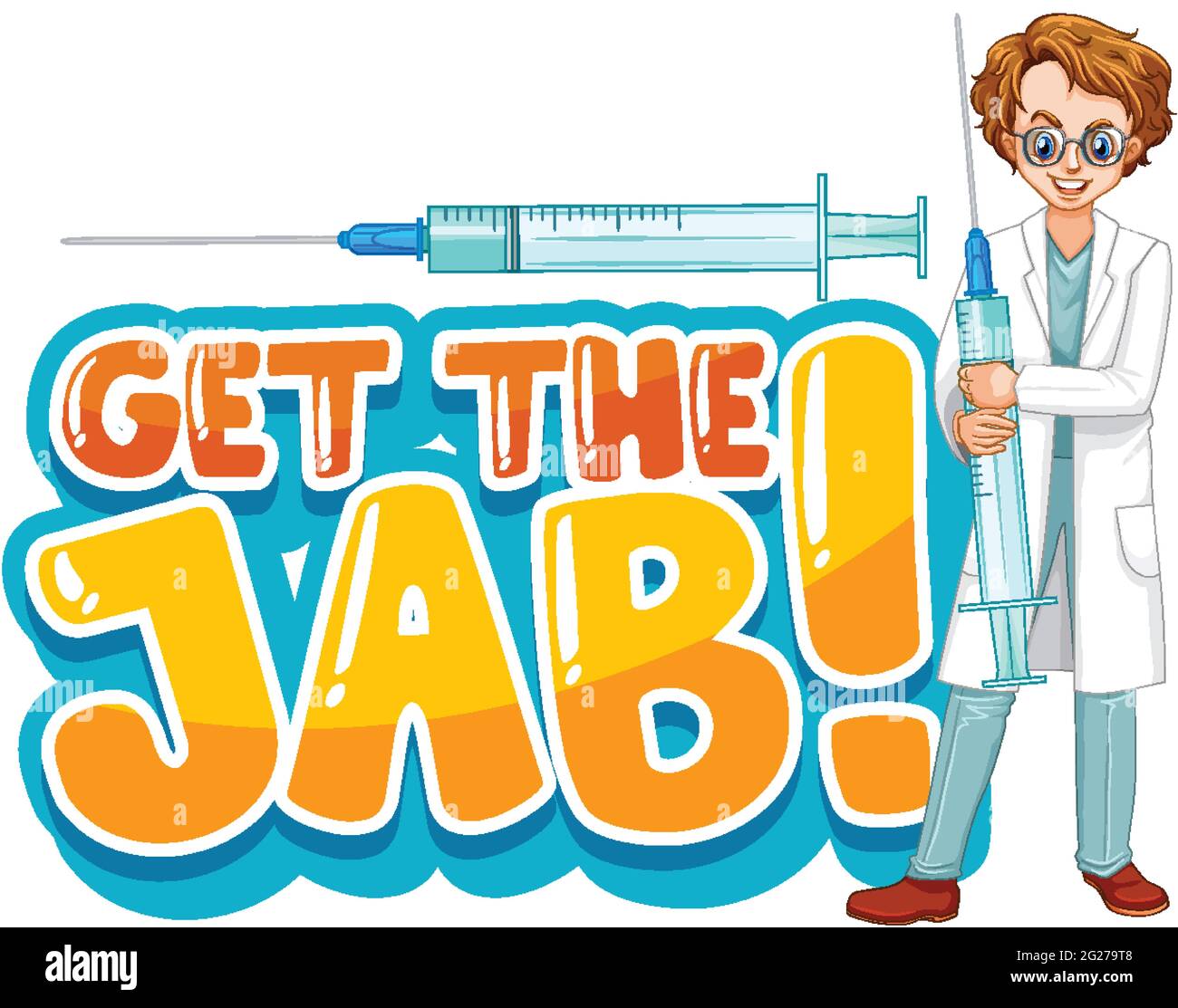 Get the jab font in cartoon style with a doctor man isolated ...