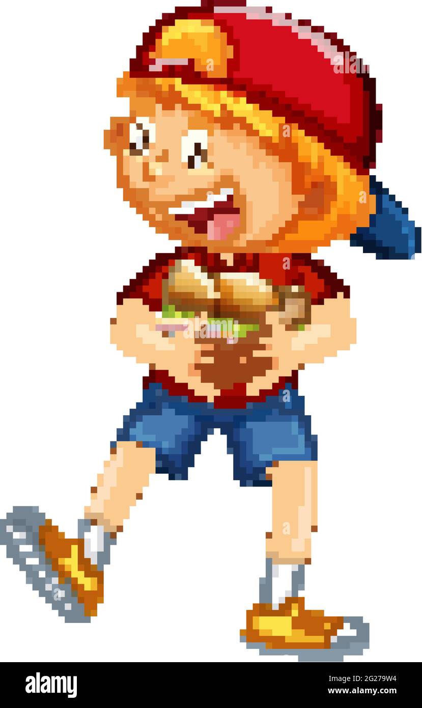 Happy boy cartoon character hugging food sandwich illustration Stock ...