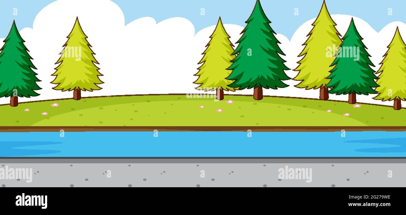 Empty park scene with river in simple style illustration Stock Vector ...