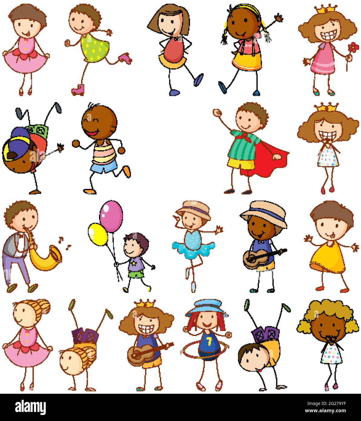 Set of different doodle kids cartoon character illustration Stock ...