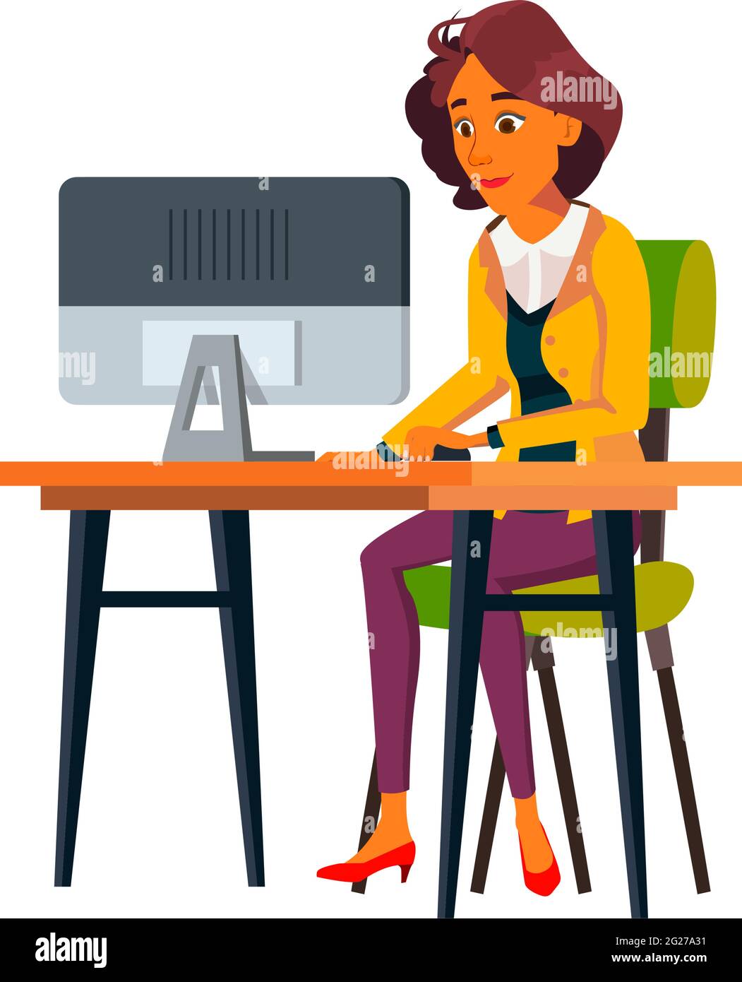 latin woman checking email on computer cartoon vector Stock Vector ...