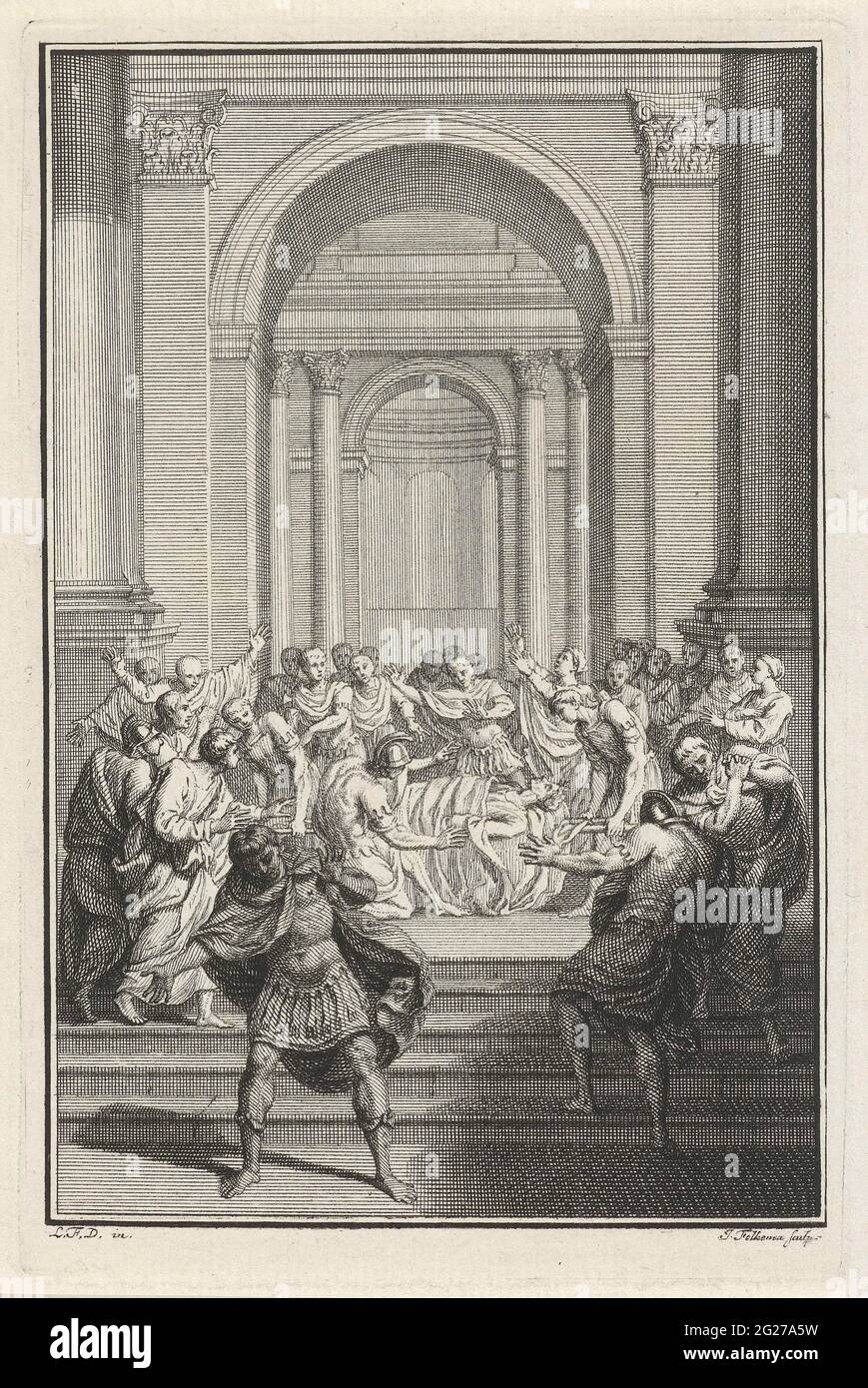 Death of a Roman emperor. A deceased emperor, surrounded by grieving ...