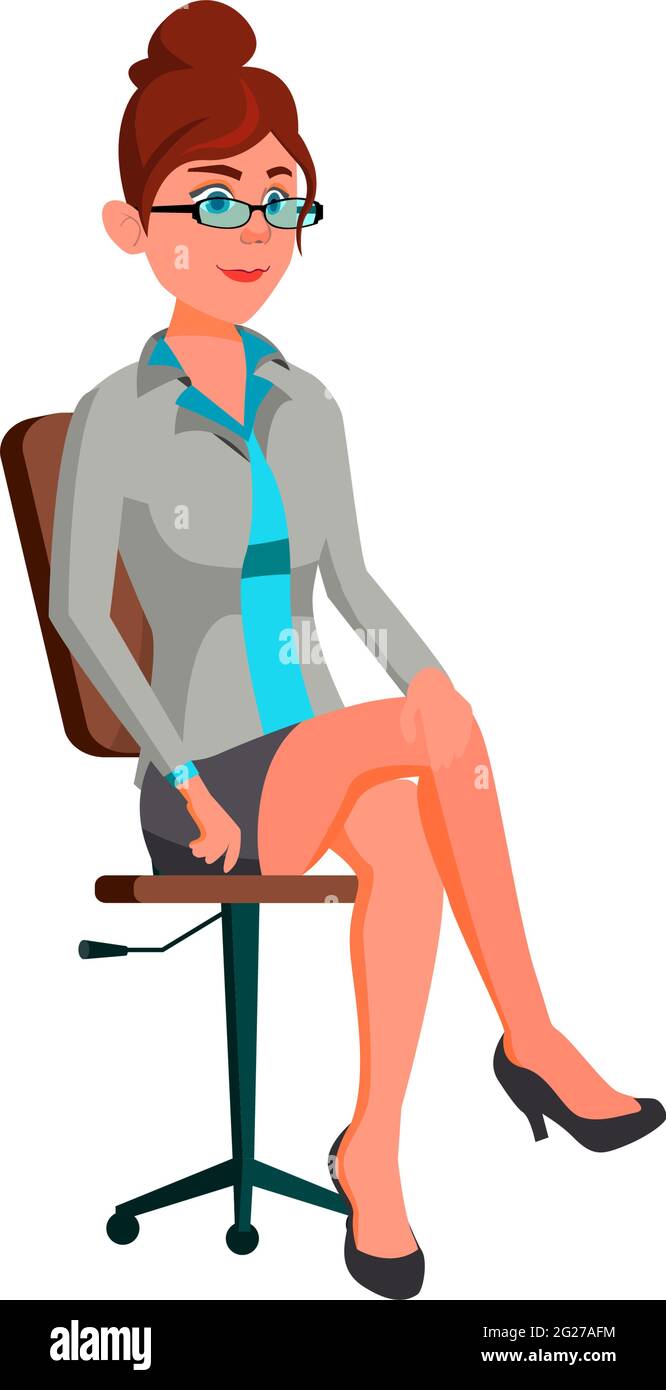 attractive young woman sitting on office chair cartoon vector Stock ...