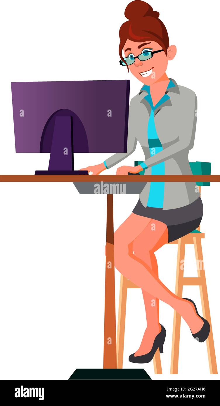 young woman check social web site in computer club cartoon vector Stock ...