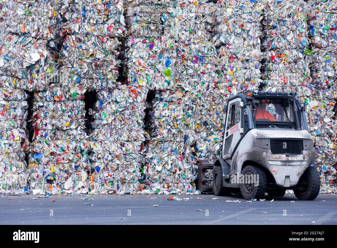Erftstadt, Germany. 08th June, 2021. Sorted packaging waste stands ...