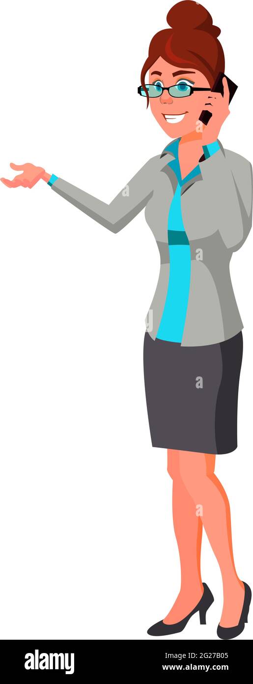 smart woman talking with friend on mobile phone cartoon vector Stock ...