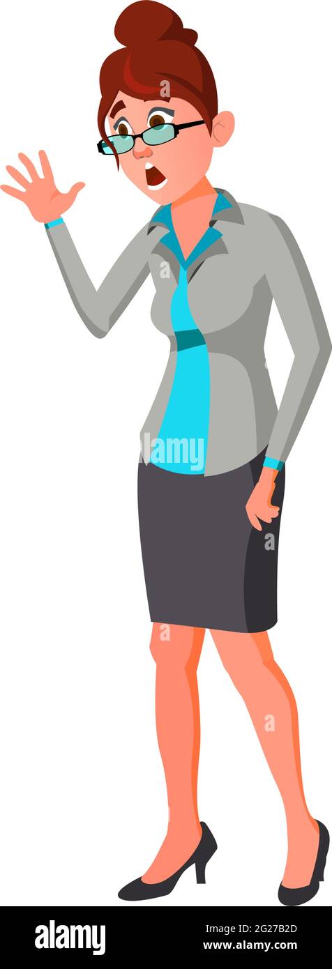 shocked woman teacher expressing panic and fear at classroom cartoon ...