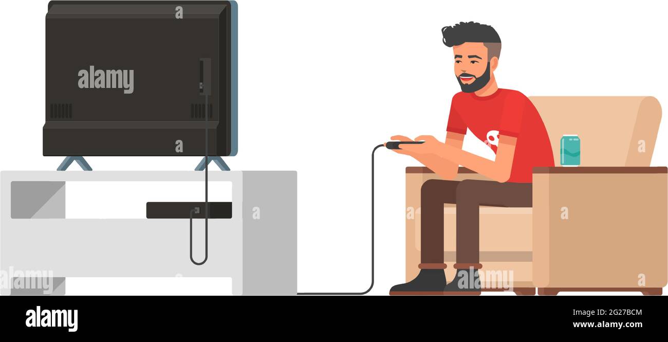 Gamer character vector man play video game isolated on white Stock ...