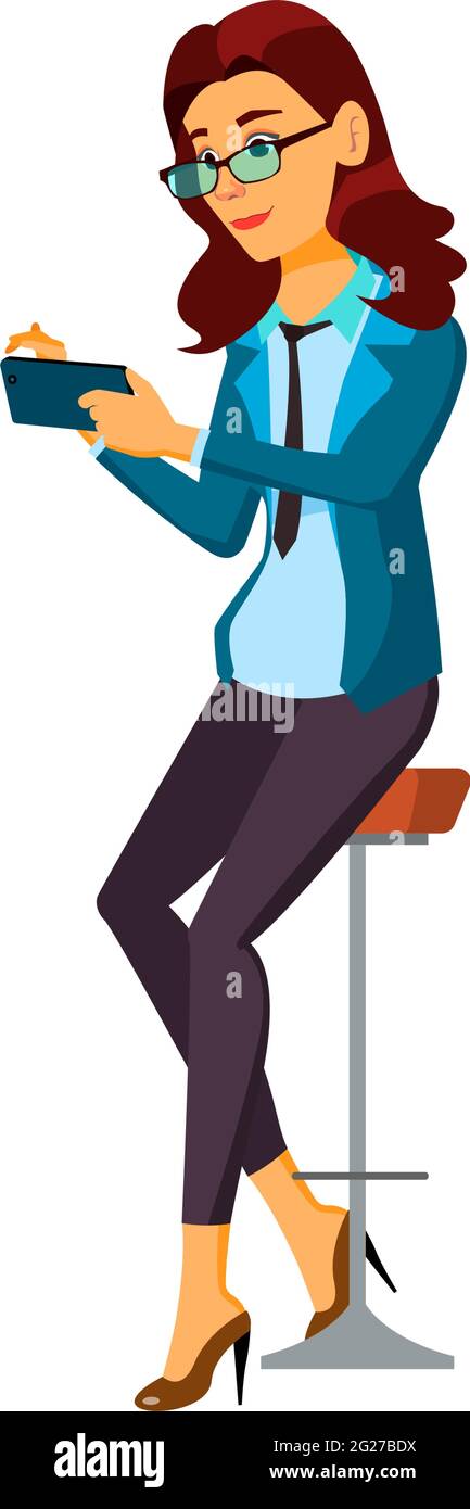 happy woman use smartphone in bar cartoon vector Stock Vector Image ...