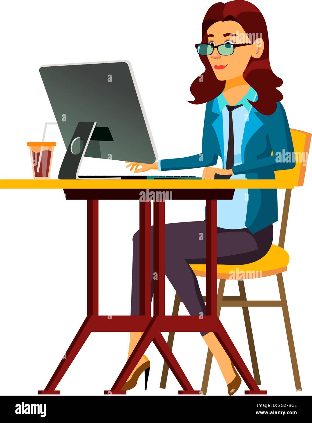 Woman At Desk Cartoon