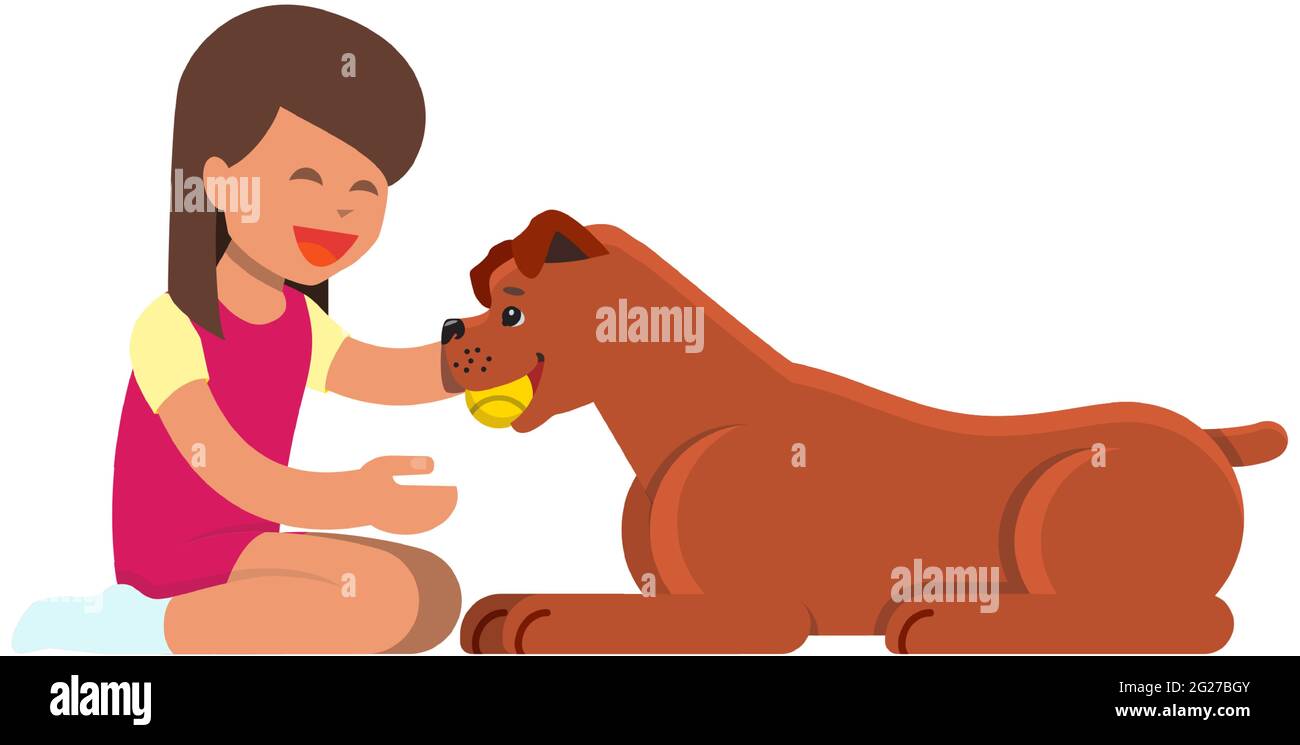 Girl child play dog pet with love isolated cartoon vector Stock Vector ...