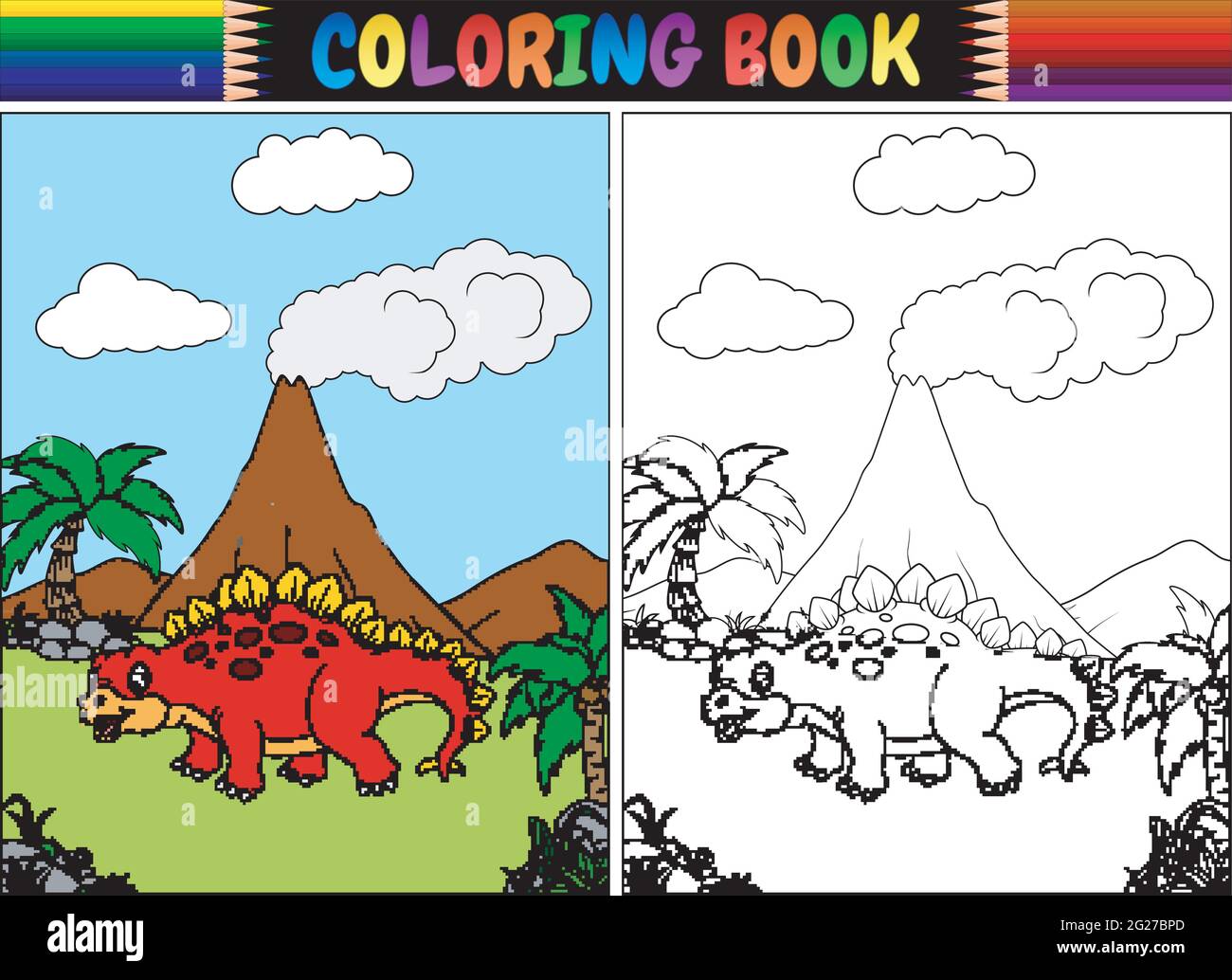 Coloring book with cartoon stegosaurus Stock Vector Image & Art - Alamy