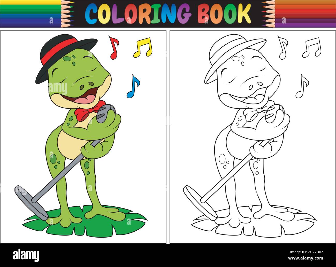 Coloring book cartoon frog singing Stock Vector Image & Art - Alamy