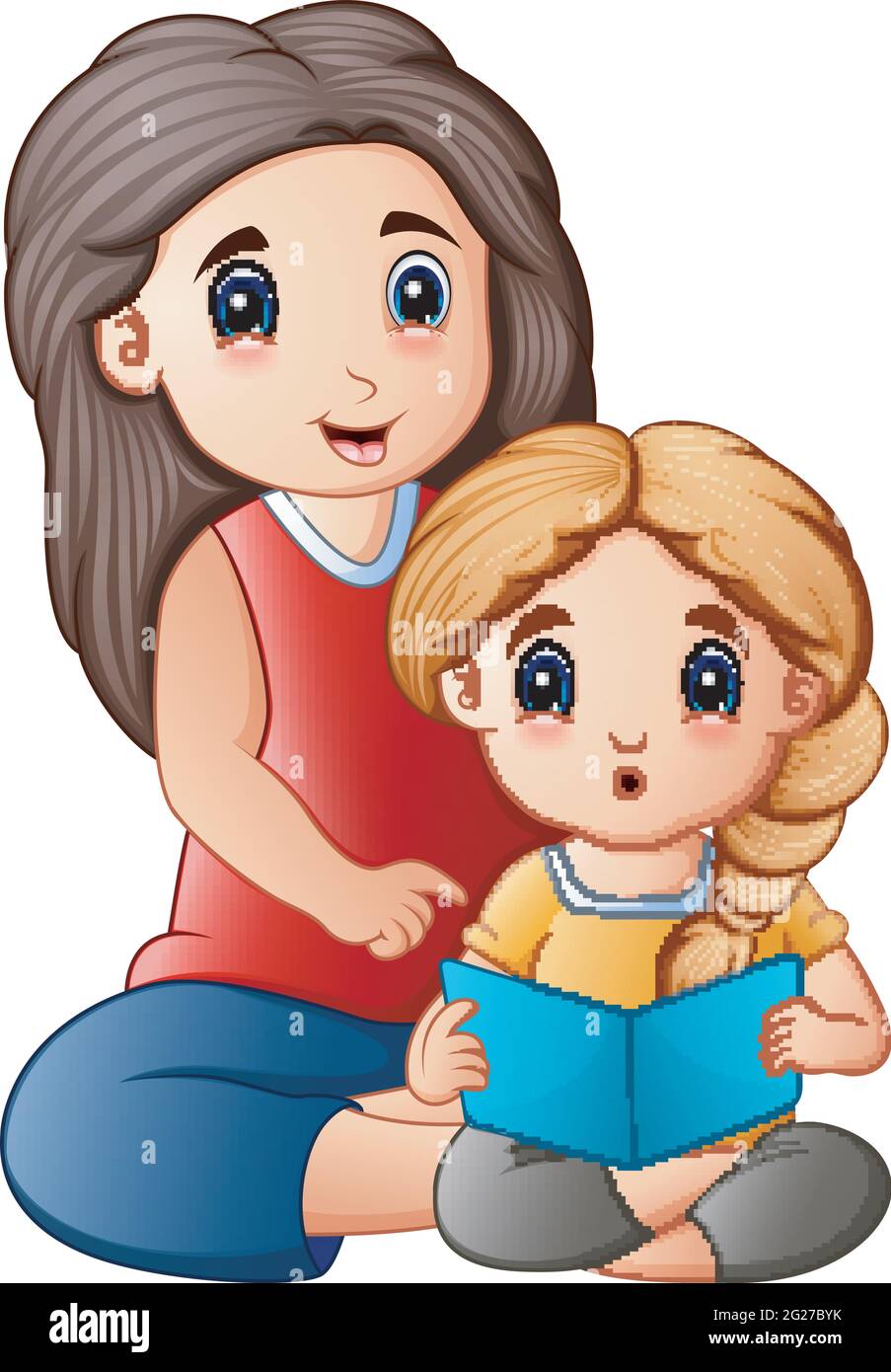 Young mother reading book to her daughter Stock Vector Image & Art - Alamy