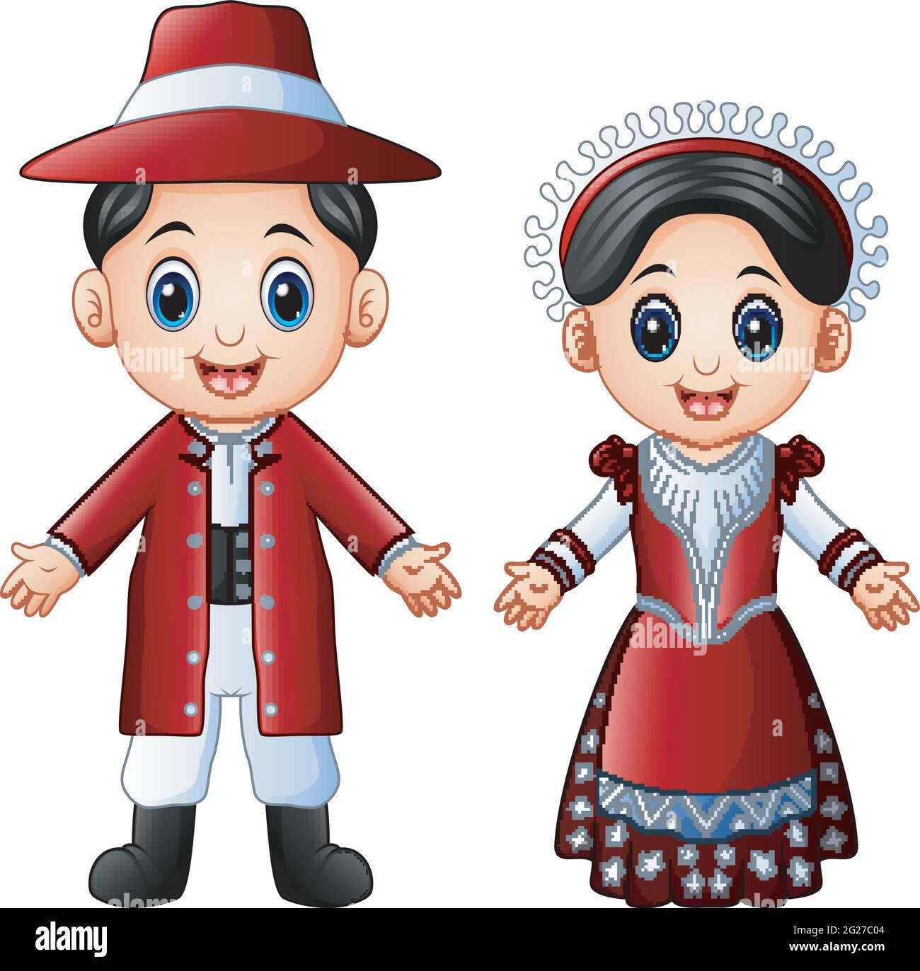 Cartoon Italian couple wearing traditional costumes Stock Vector Image ...