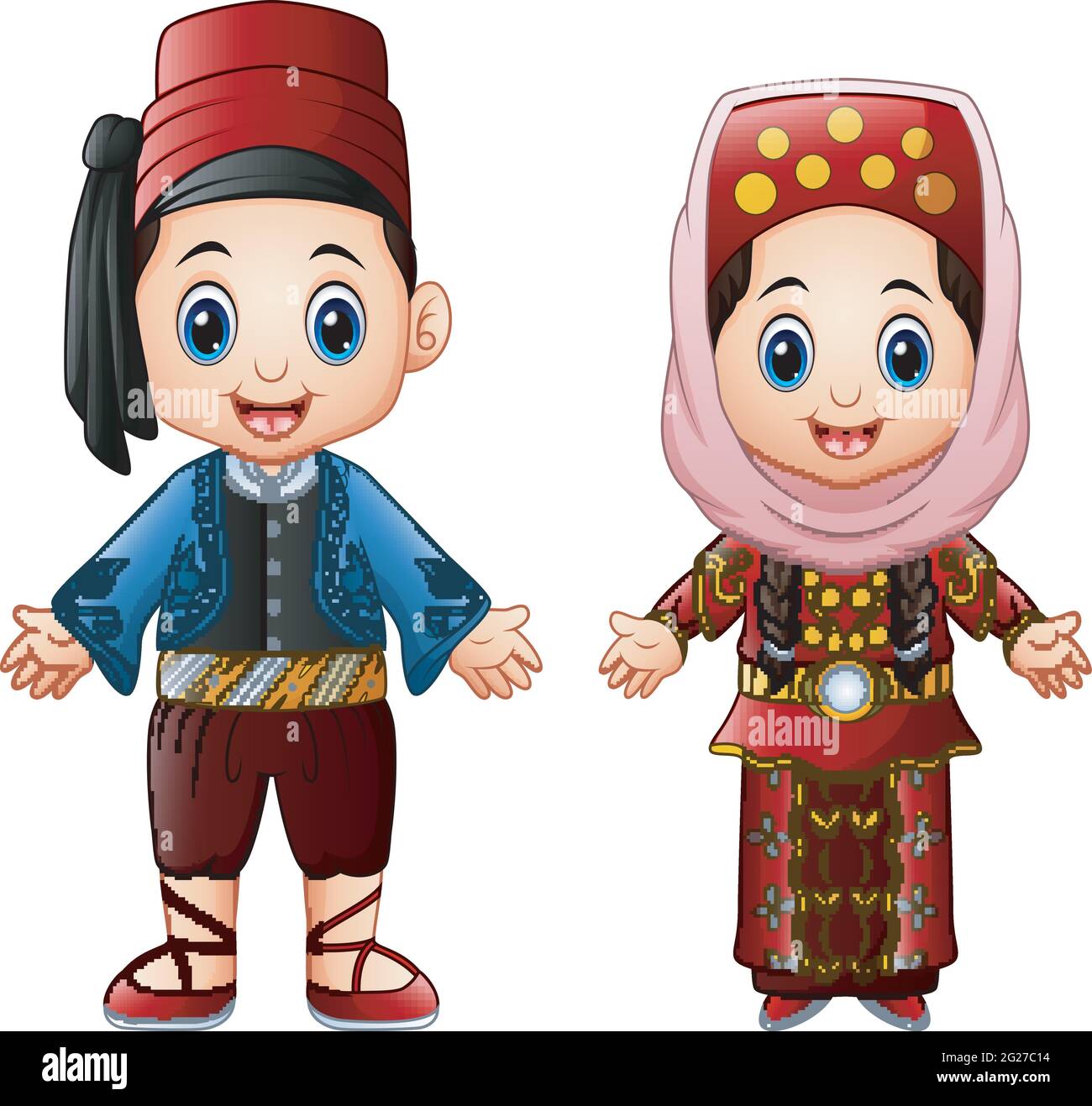 Cartoon Turkish couple wearing traditional costumes Stock Vector Image ...