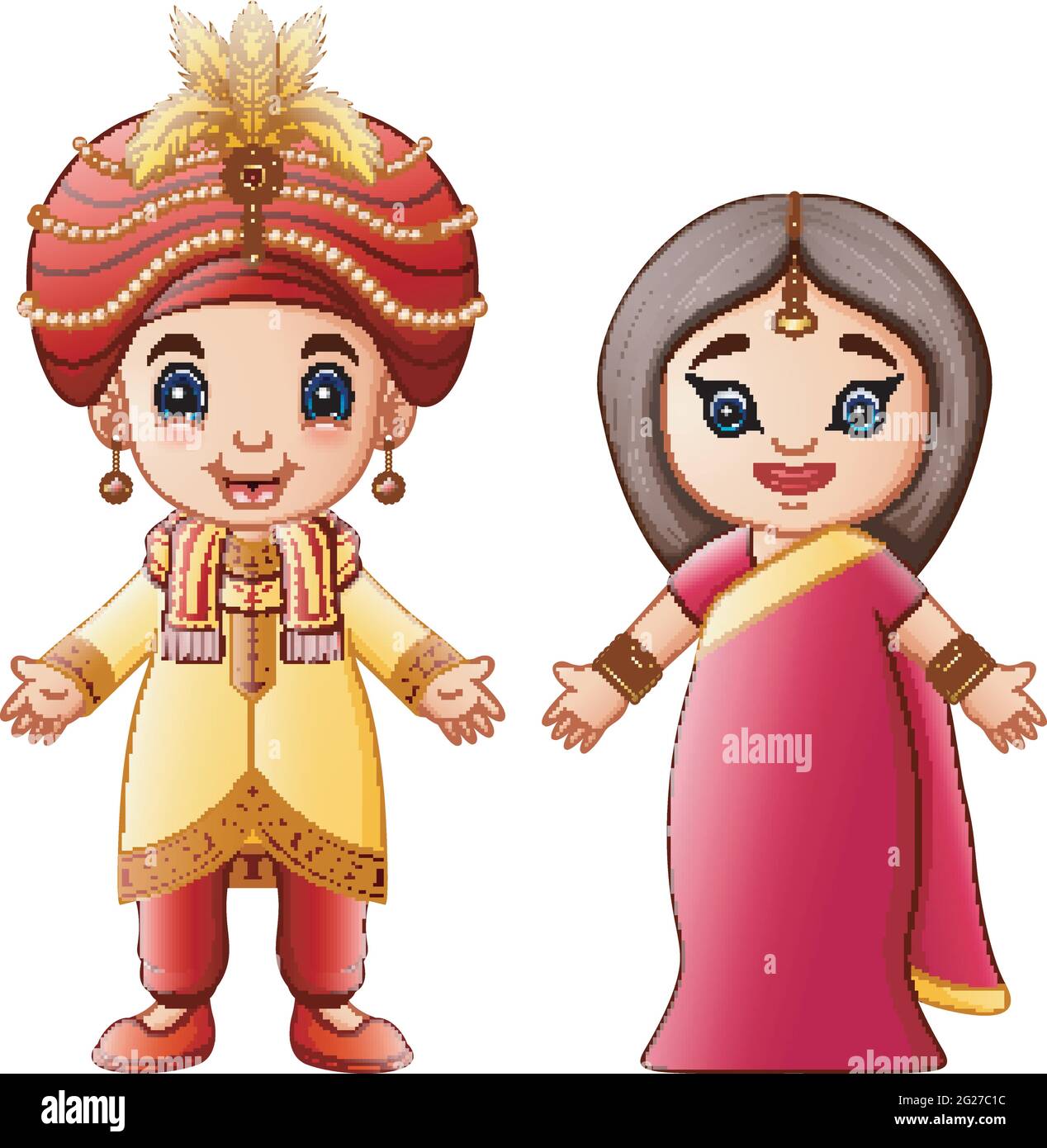 Cartoon indian couple wearing traditional costumes Stock Vector Image ...