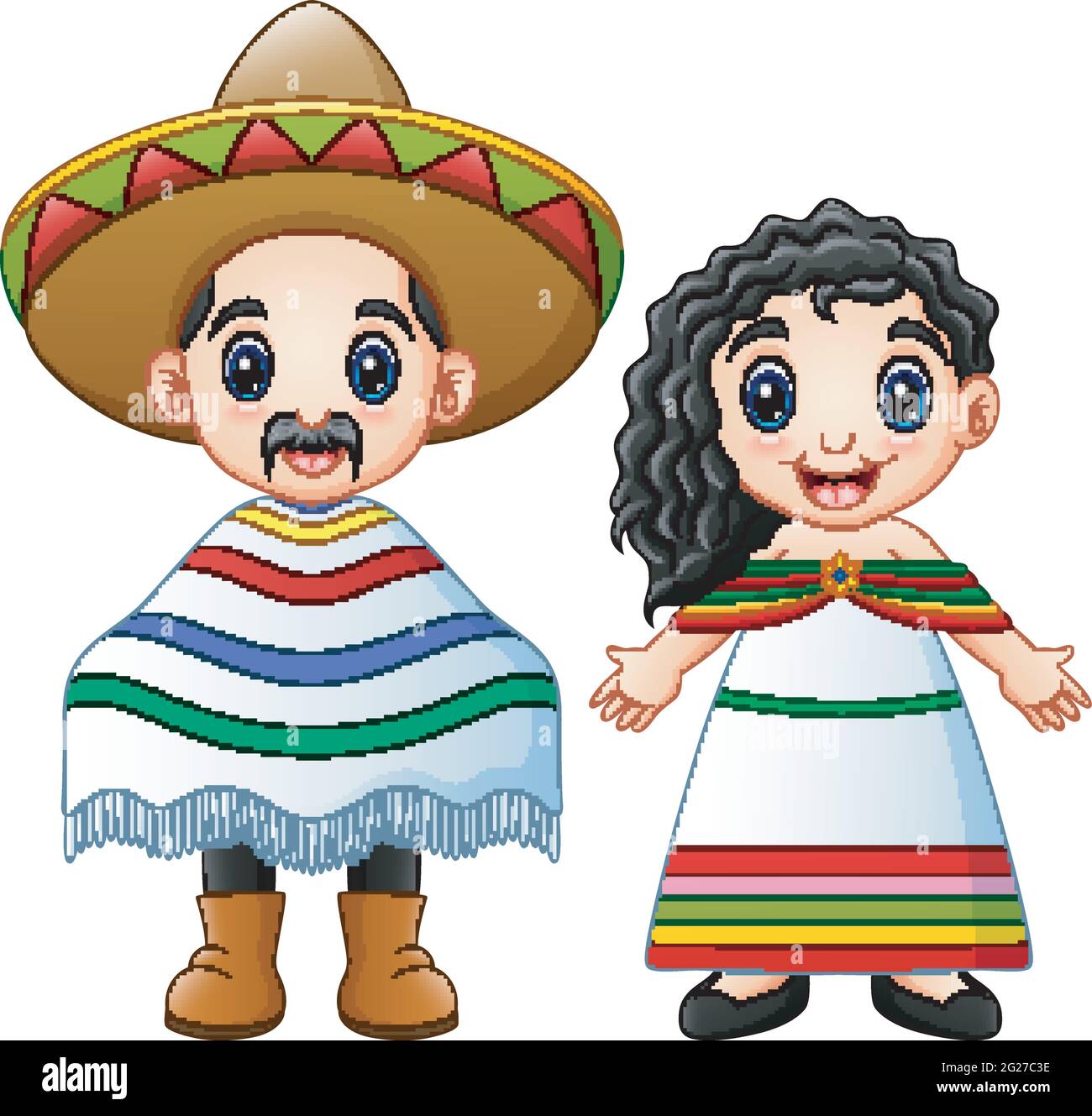 Cartoon Mexicans couple wearing traditional costumes Stock Vector Image ...