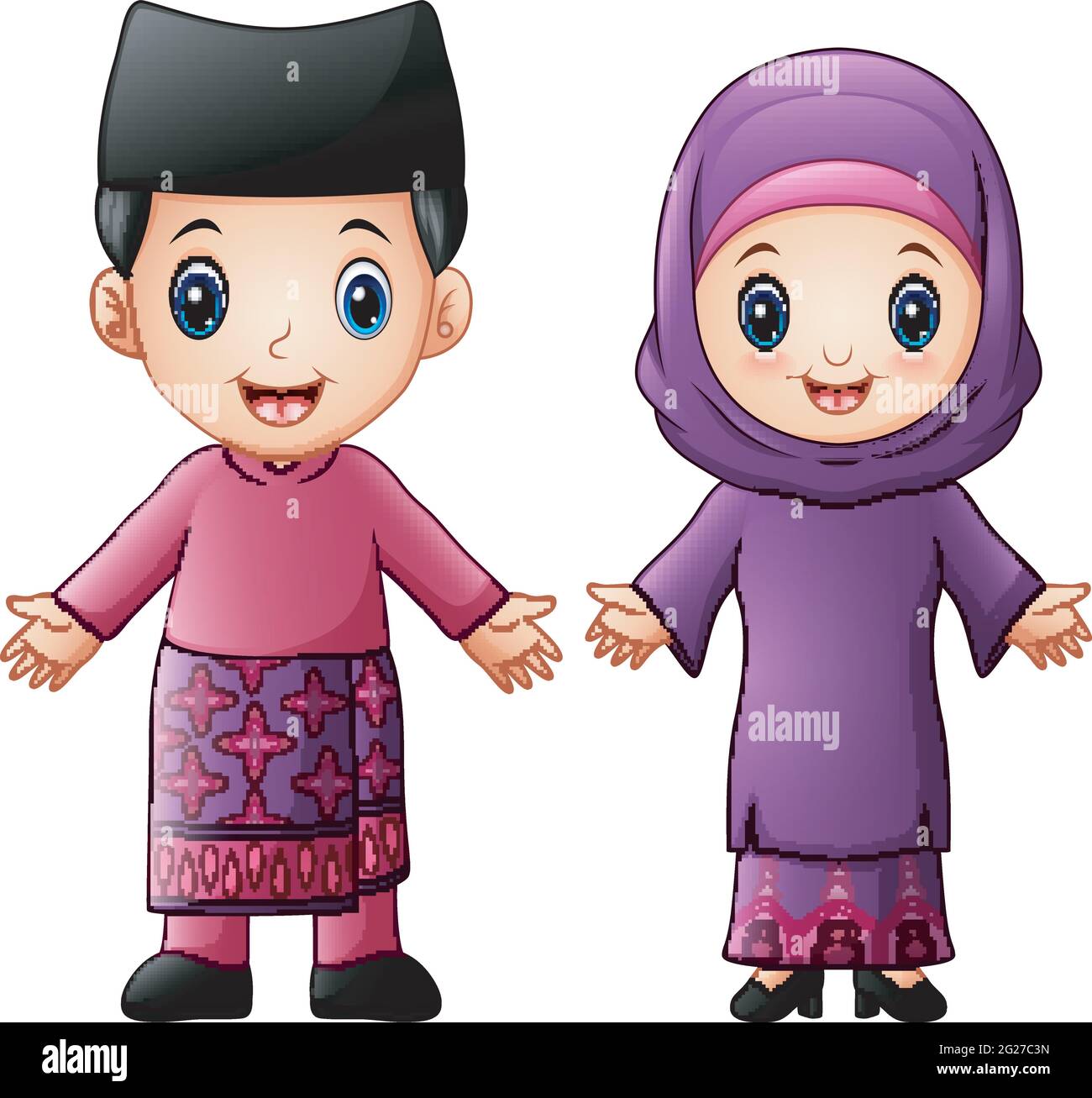 Cartoon Brunei couple wearing traditional costumes Stock Vector Image ...