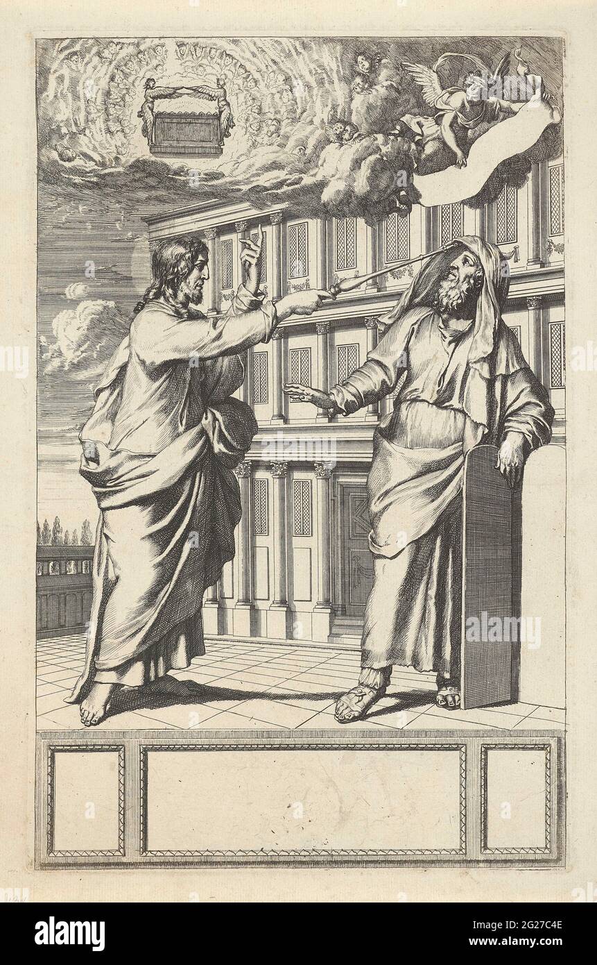 Christ and Moses. Christ keeps up the veil for the face of Moses with ...