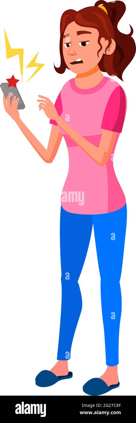 cute young woman boring from phone conversation cartoon vector Stock ...