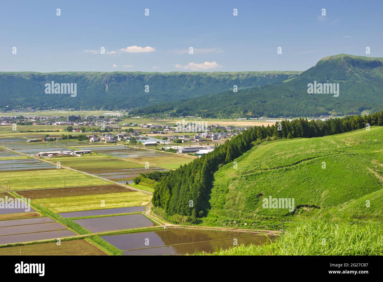 Mt. Daikanbou and Rice Paddy in Caldera of Aso, Kumamoto Prefecture ...