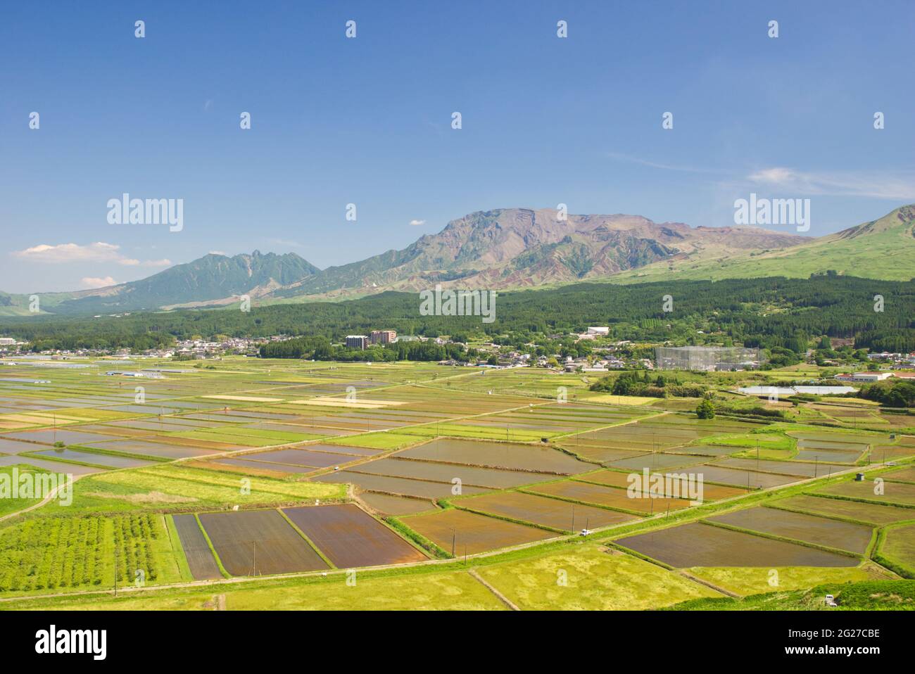 Rice Paddy in Caldera of Aso, Kumamoto Prefecture, Japan Stock Photo ...