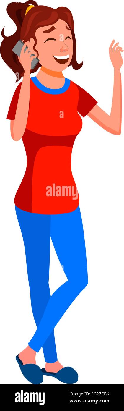 young woman speaking with mother on cellphone cartoon vector Stock ...
