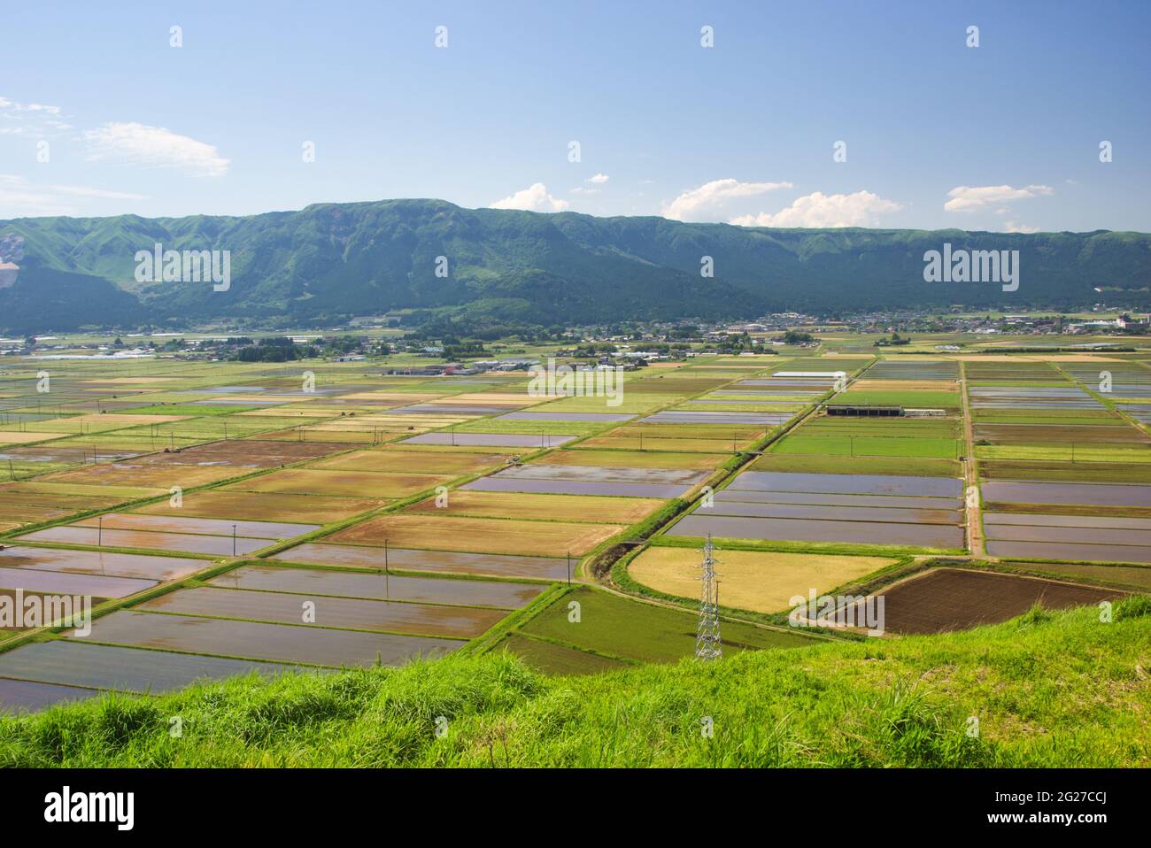 Rice Paddy in Caldera of Aso, Kumamoto Prefecture, Japan Stock Photo ...