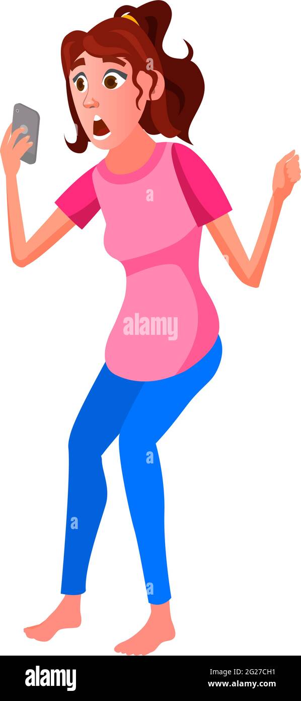 shocked young woman read news on smartphone cartoon vector Stock Vector ...