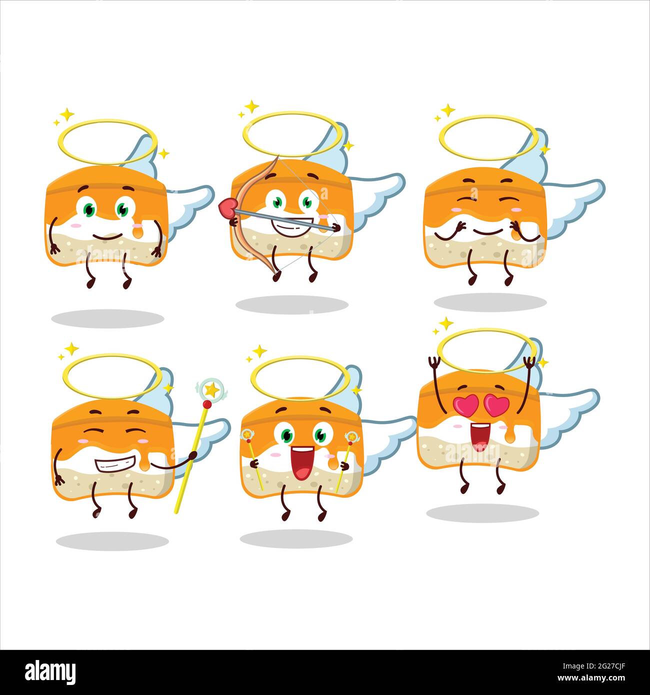 Orange Cake Cartoon Designs As A Cute Angel Character Vector