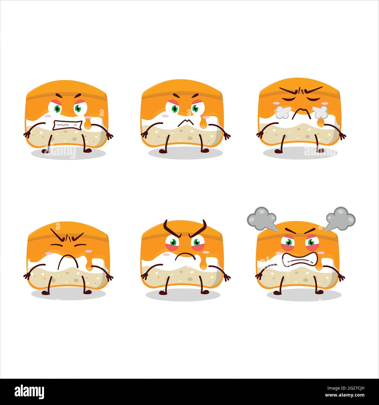 Orange cake cartoon character with various angry expressions. Vector ...