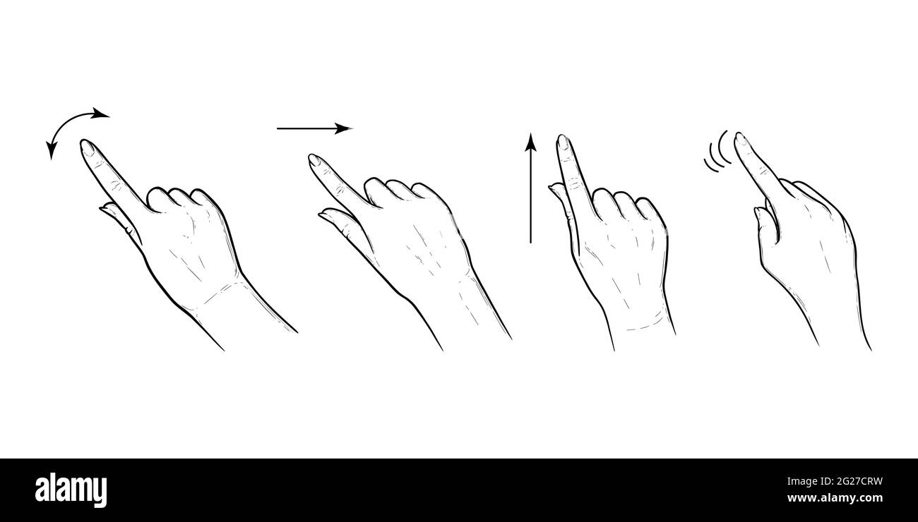 Index finger gestures with arrows for smartphone or tablet. Set of tap ...