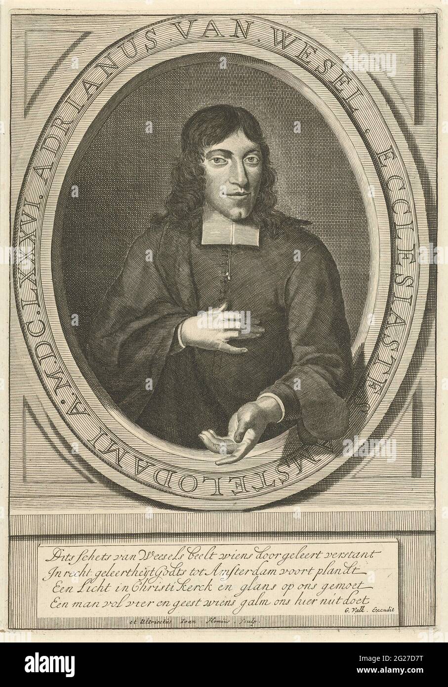 Portrait of Adriaan Wesel. Portrait in half of the Amsterdam preacher ...