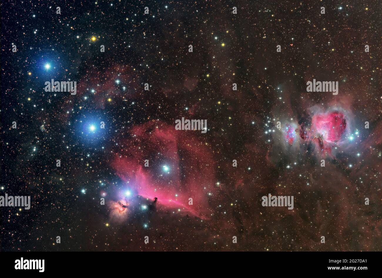 Widefield view of Orion's Belt, Messier 42 and the Horsehead Nebula ...