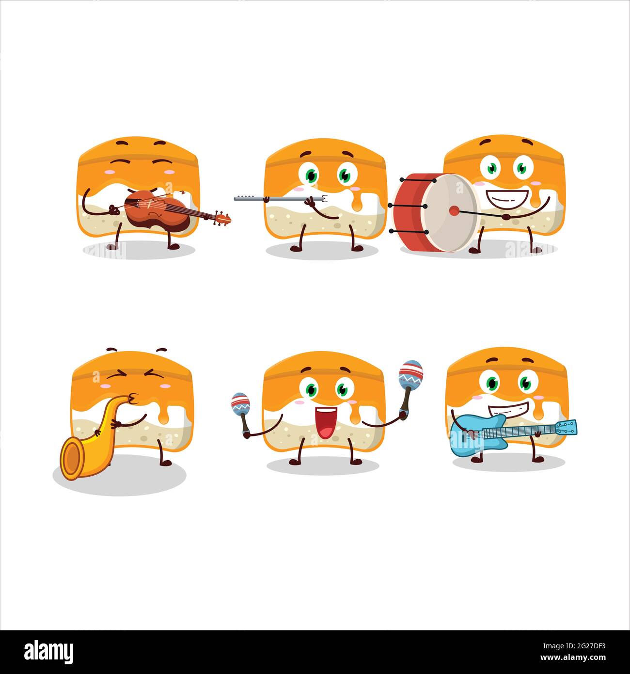Cartoon character of orange cake playing some musical instruments ...