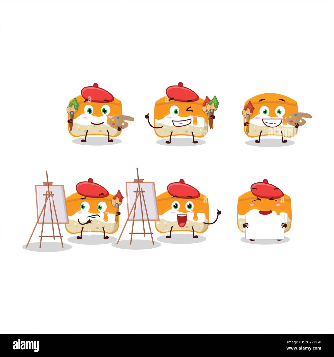 Artistic Artist of orange cake cartoon character painting with a brush ...