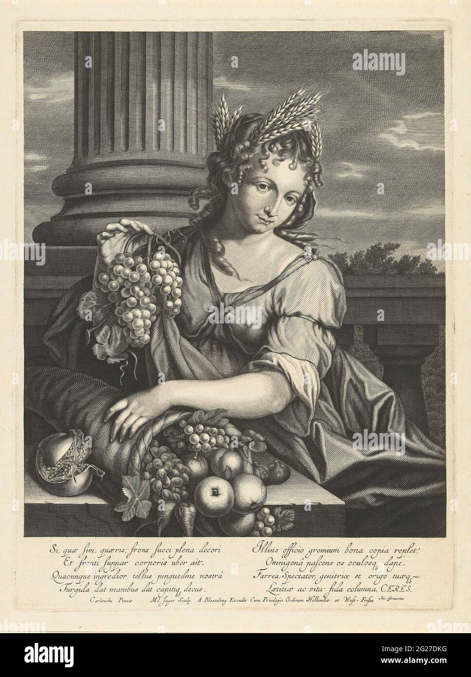 Ceres. Ceres sitting for a column. In her right hand she holds a bunch ...