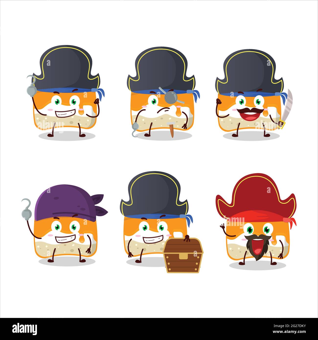Cartoon character of orange cake with various pirates emoticons. Vector ...